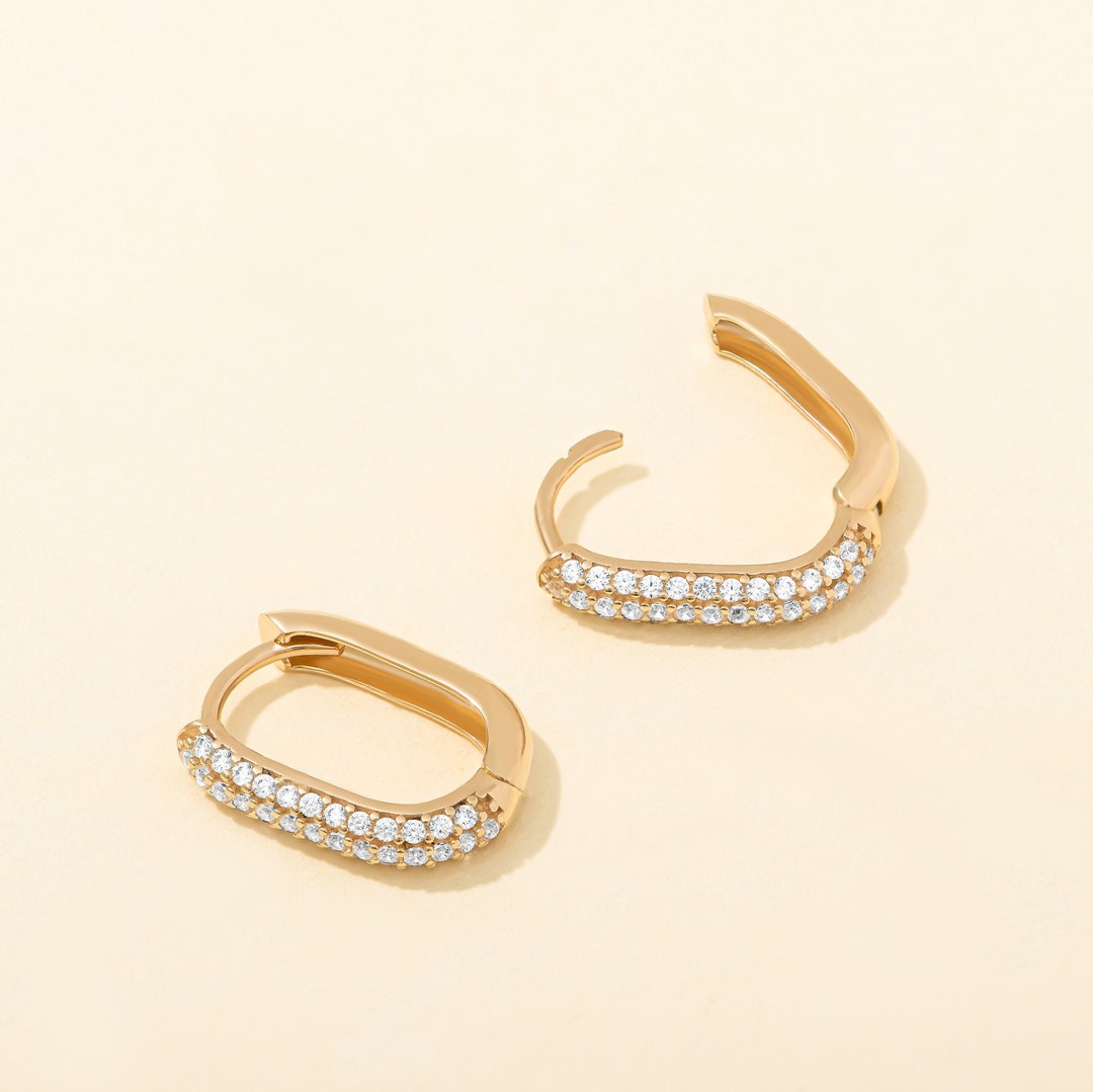 14k Gold U Shape Hoops/ Natural Diamonds/ Solid Gold/ U Shape/ 80 Pcs ...