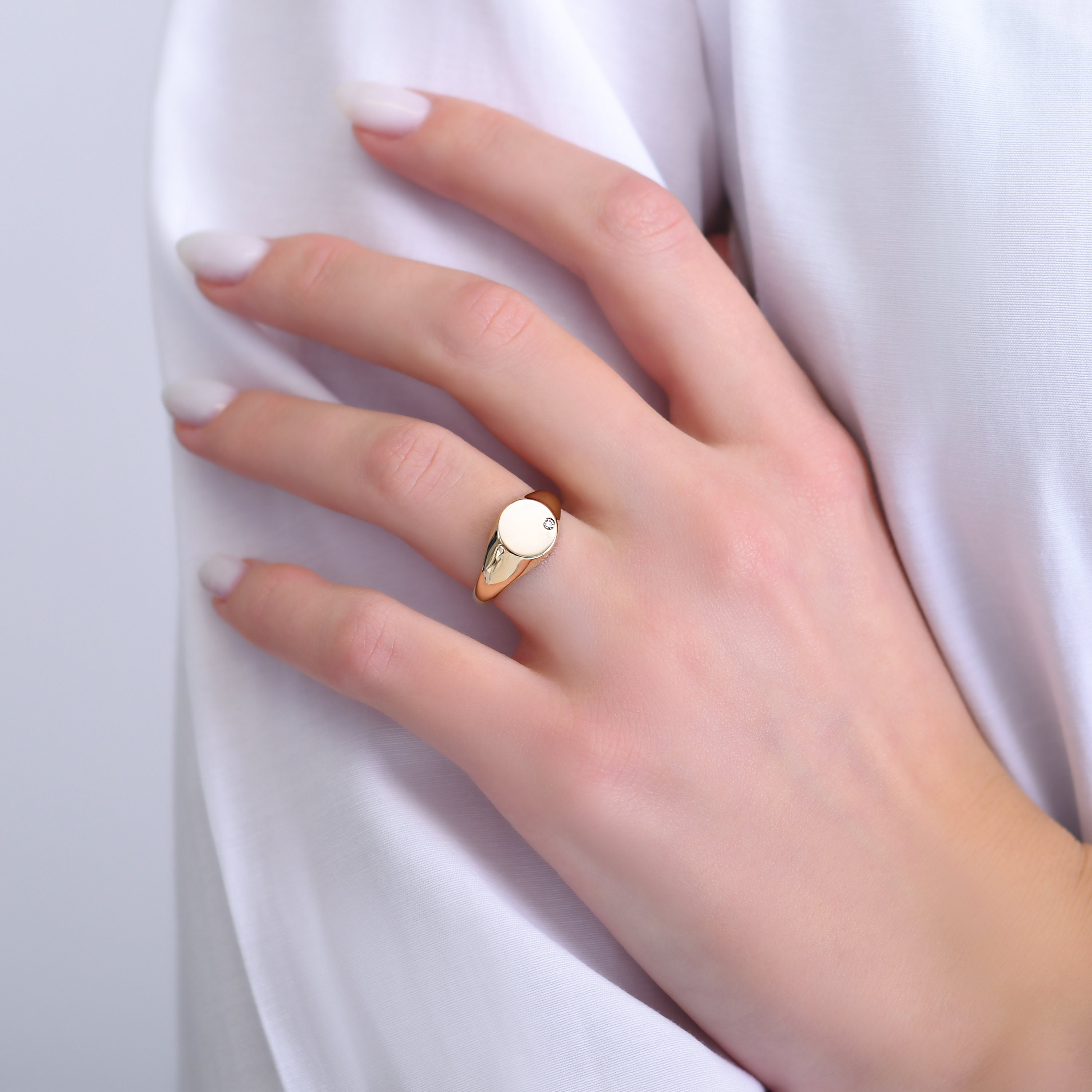 Signet Diamond Ring/ 14k Solid Gold Signet Ring/ Signet Design Ring ...