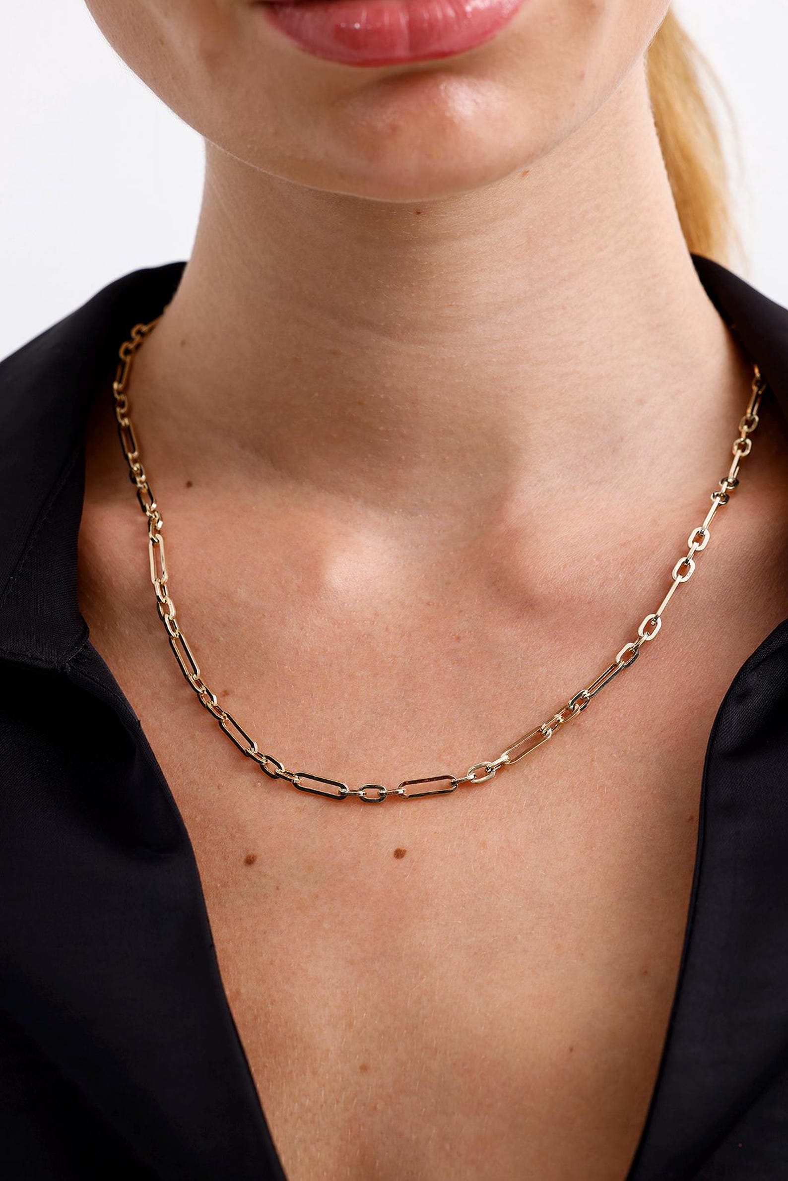 14k Solid Gold Paper Clip Chains, Paper Clip Chains With Small Paper ...