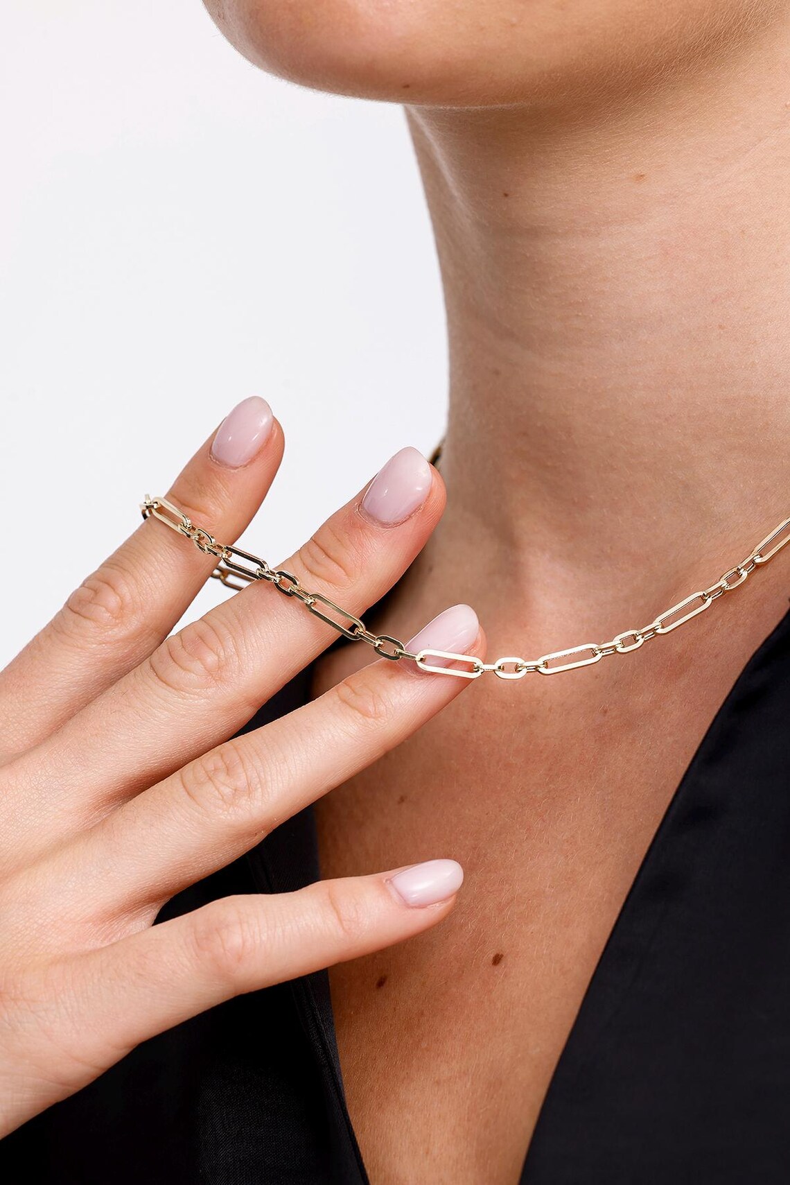 14k Solid Gold Paper Clip Chains, Paper Clip Chains With Small Paper ...