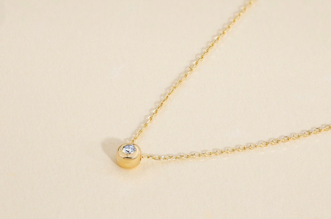 14k Gold Small Diamond Necklace, Ball Necklace, Pave Diamonds, Diamond ...