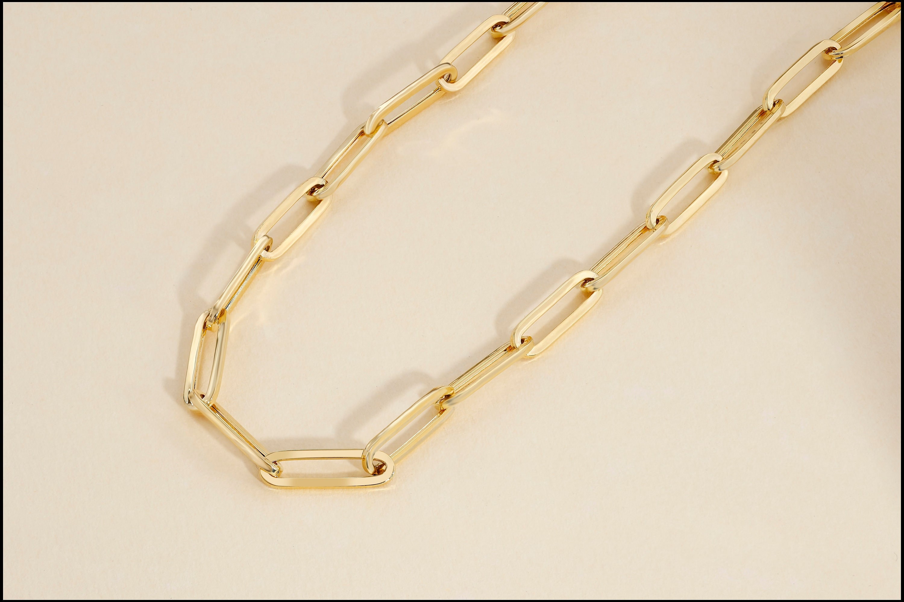 14k Solid Gold Paperclip Chain Necklace, Paperclip Necklace, Gold Chain ...