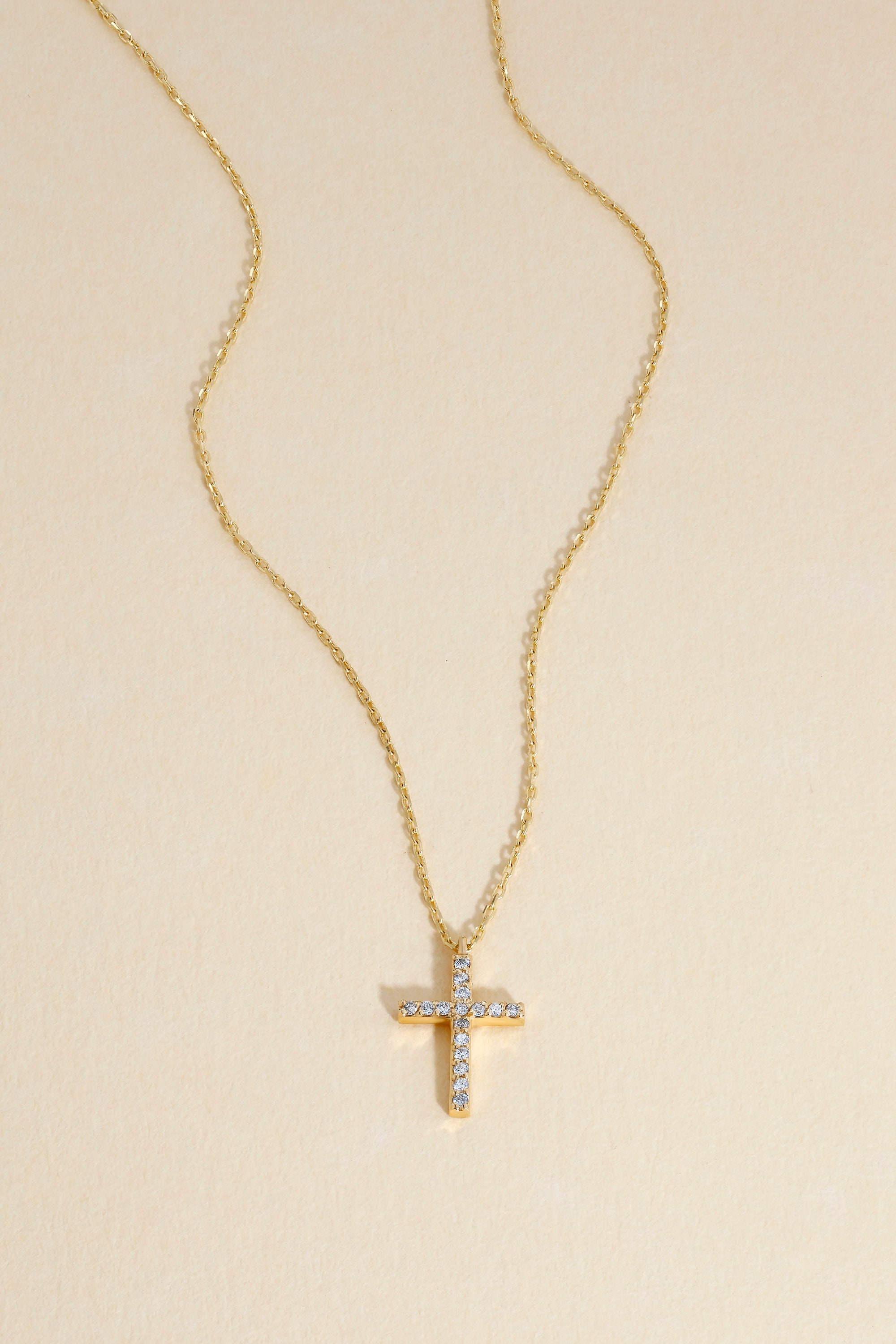 14k Small Diamond Cross Necklace, 14k Solid Gold Mini Cross Necklace ...