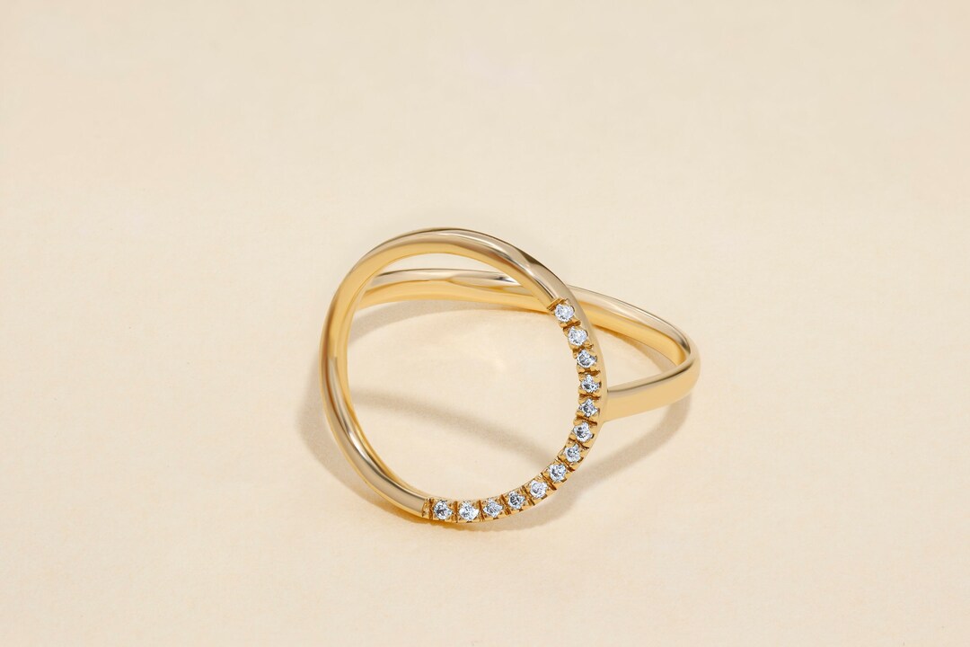 Circle 14k Gold Diamond Ring/ Pave Diamond Ring/14k Solid Circle Ring ...