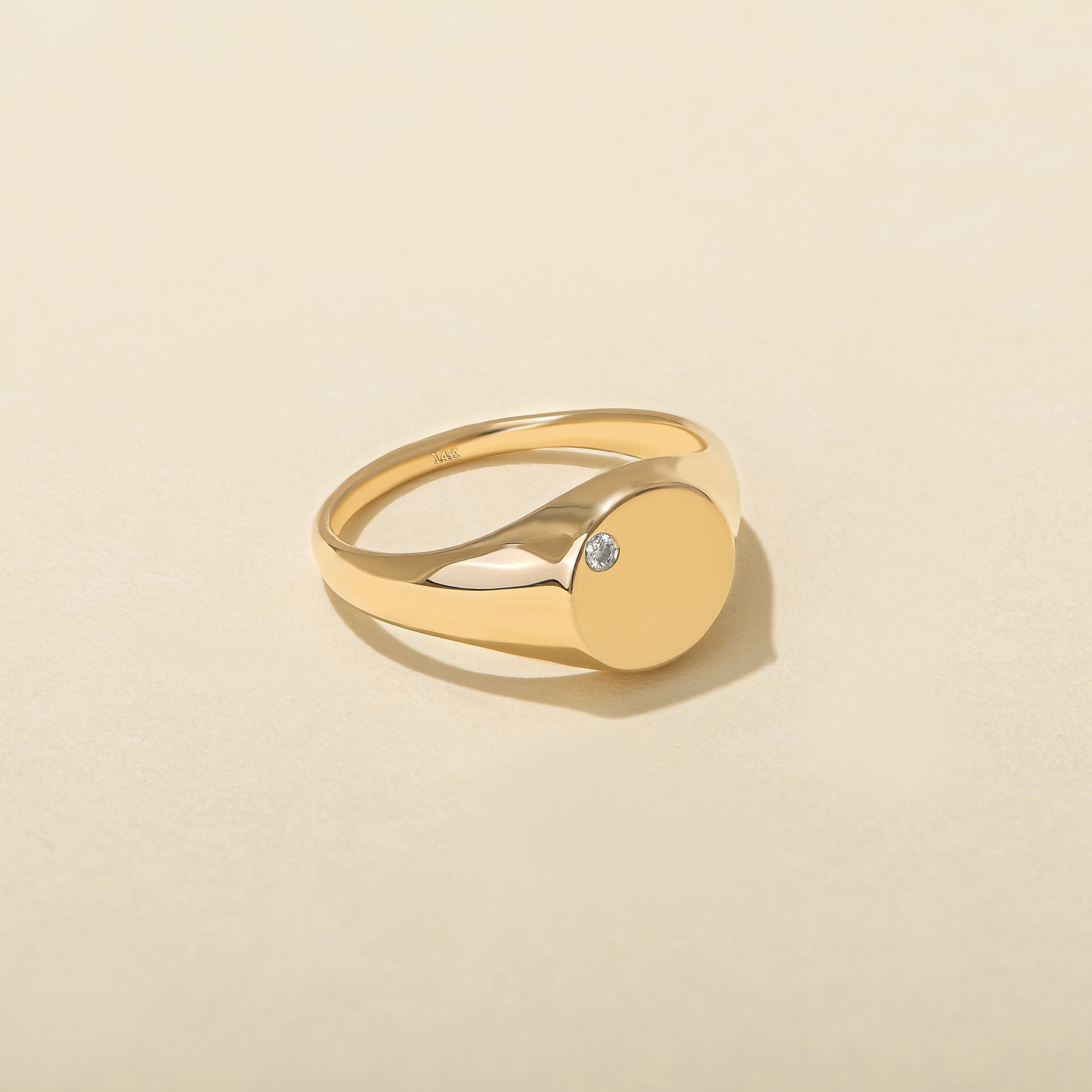 Signet Diamond Ring/ 14k Solid Gold Signet Ring/ Signet Design Ring ...