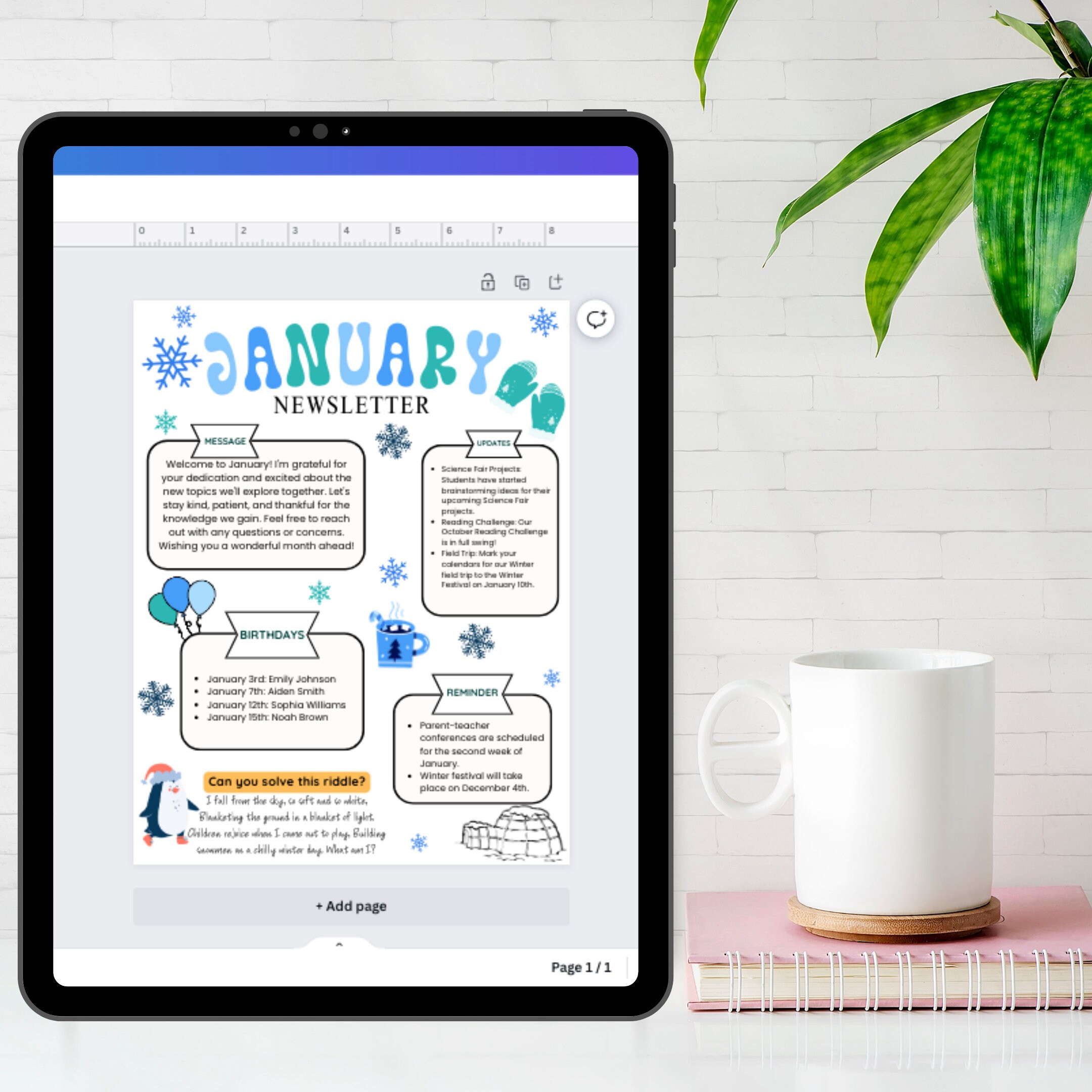 January Newsletter Template, Editable Newsletter, Monthly Newsletter ...