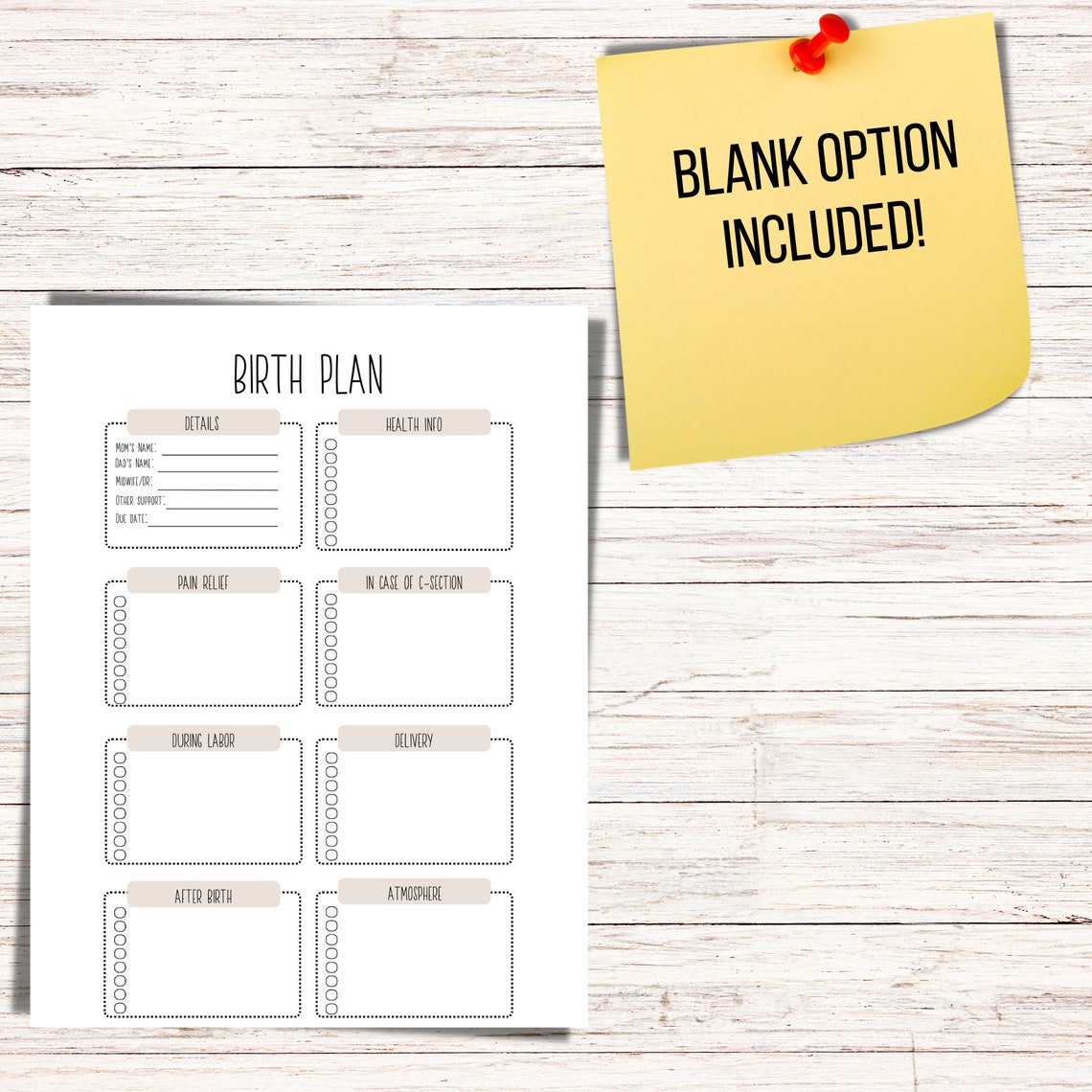Birth Plan Template, Visual Birth Plan for First Time Mom, Birth Chart ...
