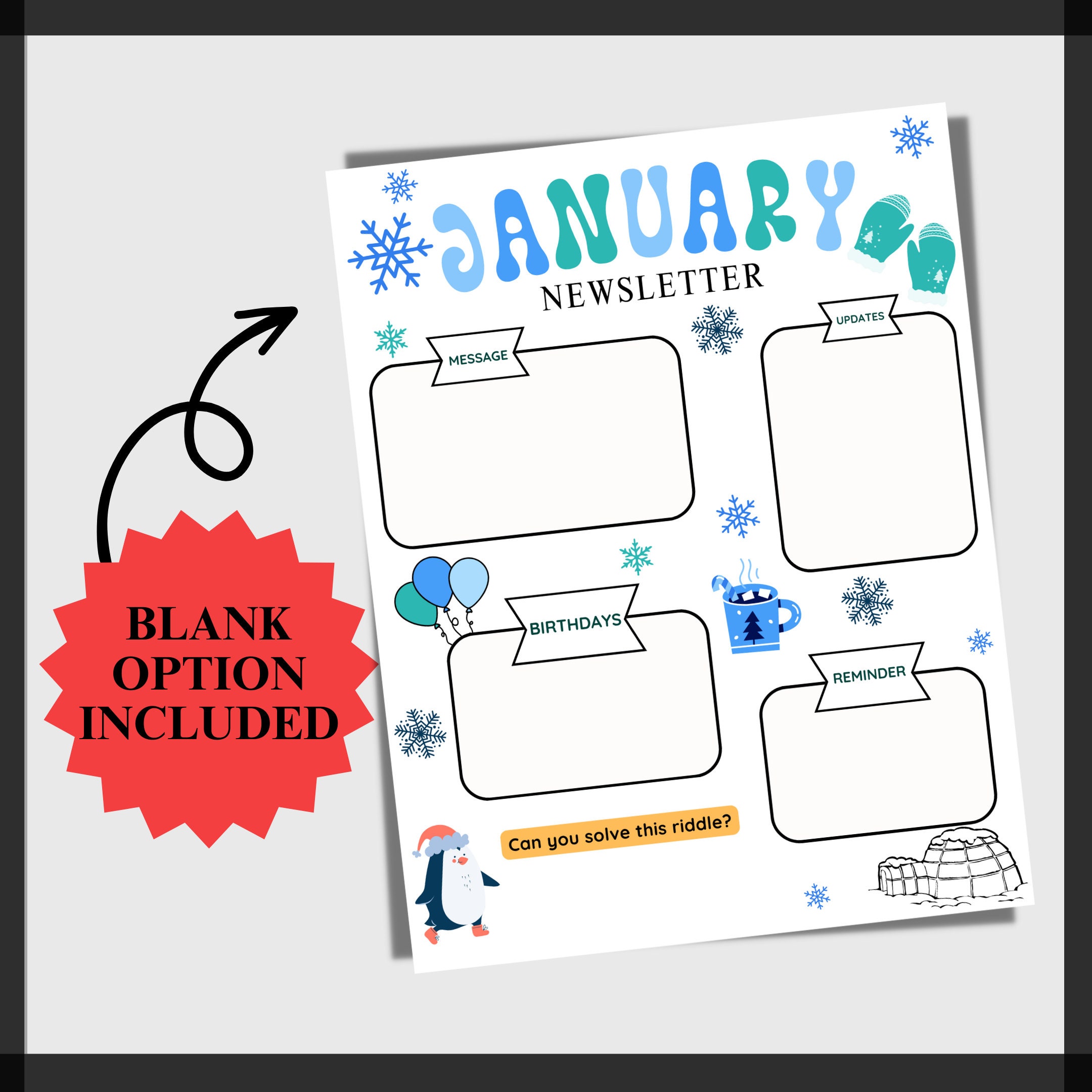 January Newsletter Template, Editable Newsletter, Monthly Newsletter ...
