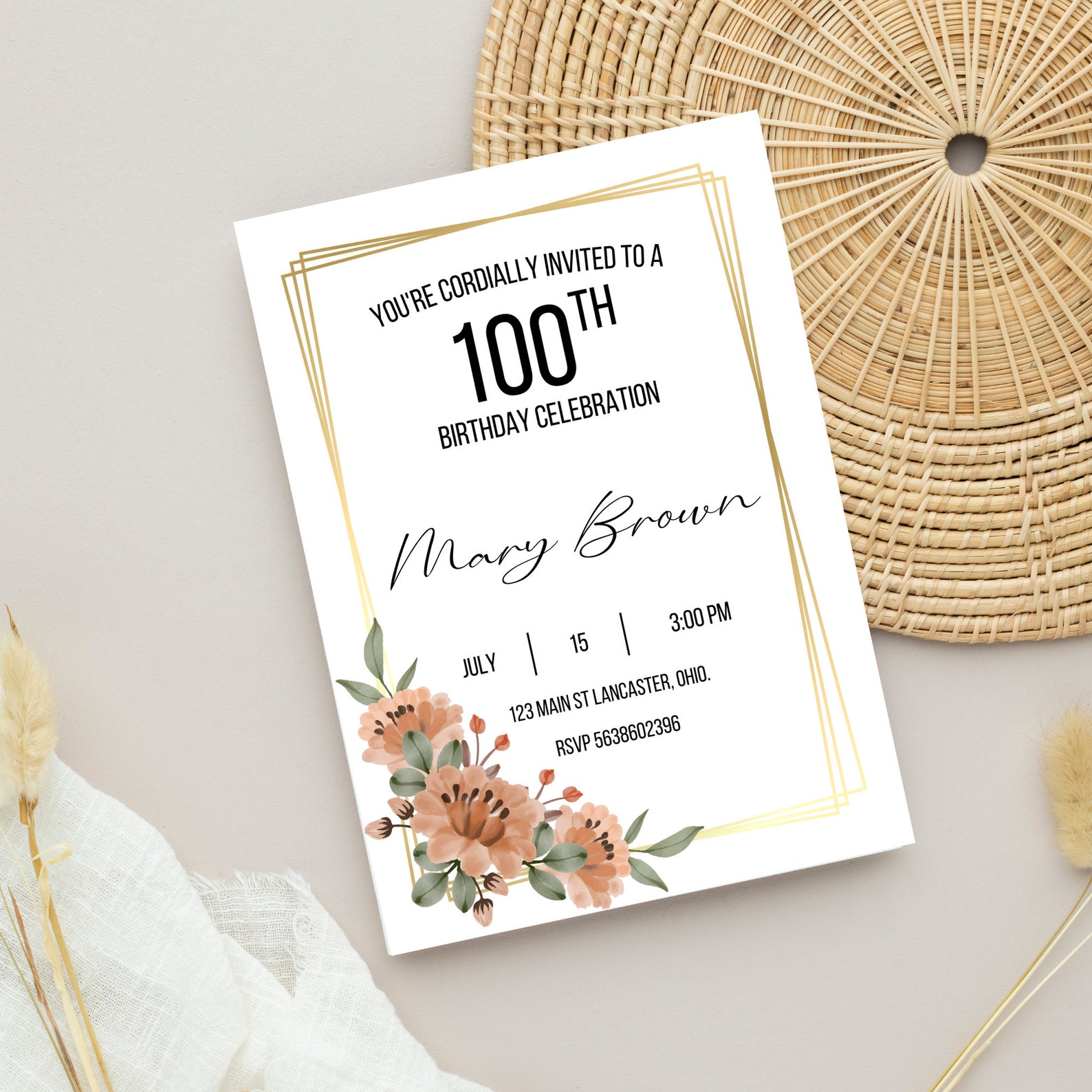 Editable 100th Birthday Invitation 100th Birthday 90th - Etsy