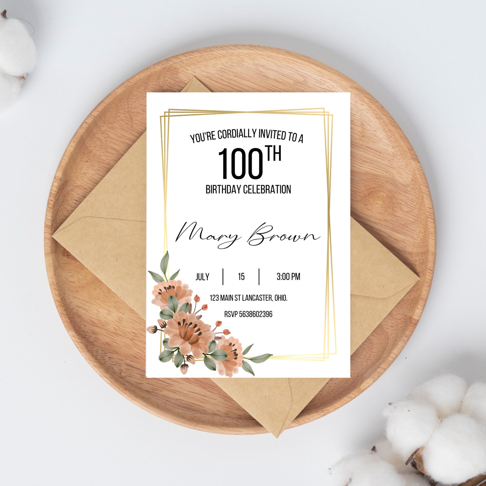 Editable 100th Birthday Invitation 100th Birthday 90th - Etsy