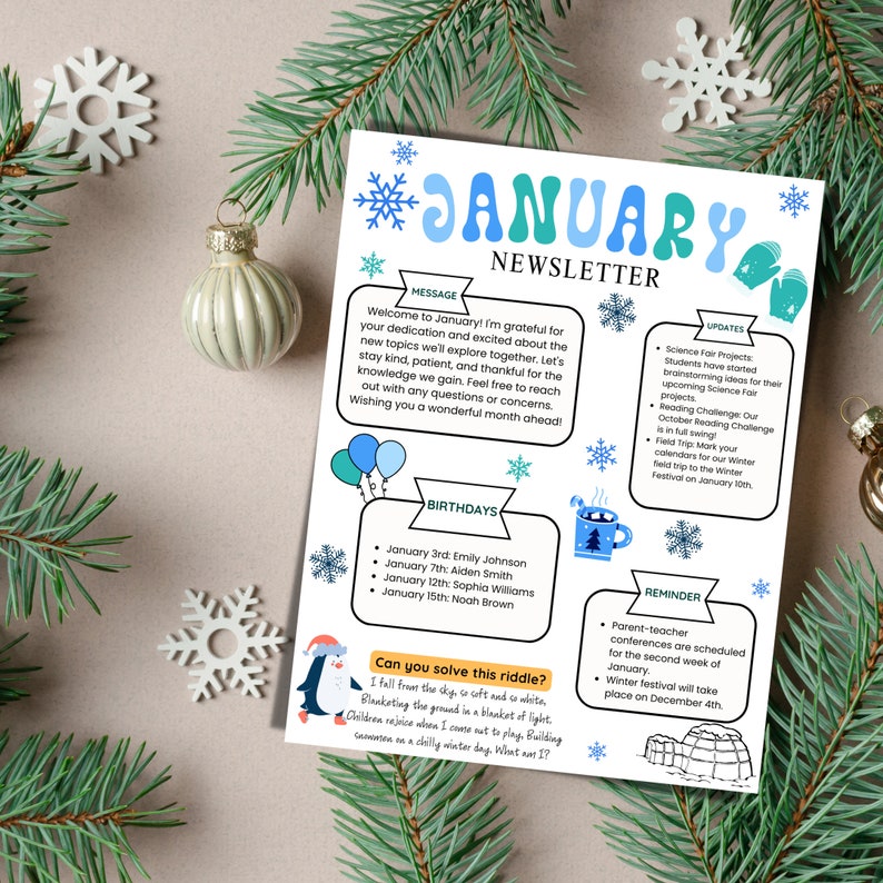 January Newsletter Template, Editable Newsletter, Monthly Newsletter ...