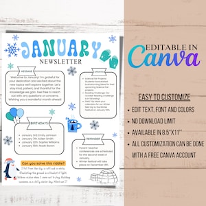 January Newsletter Template, Editable Newsletter, Monthly Newsletter ...