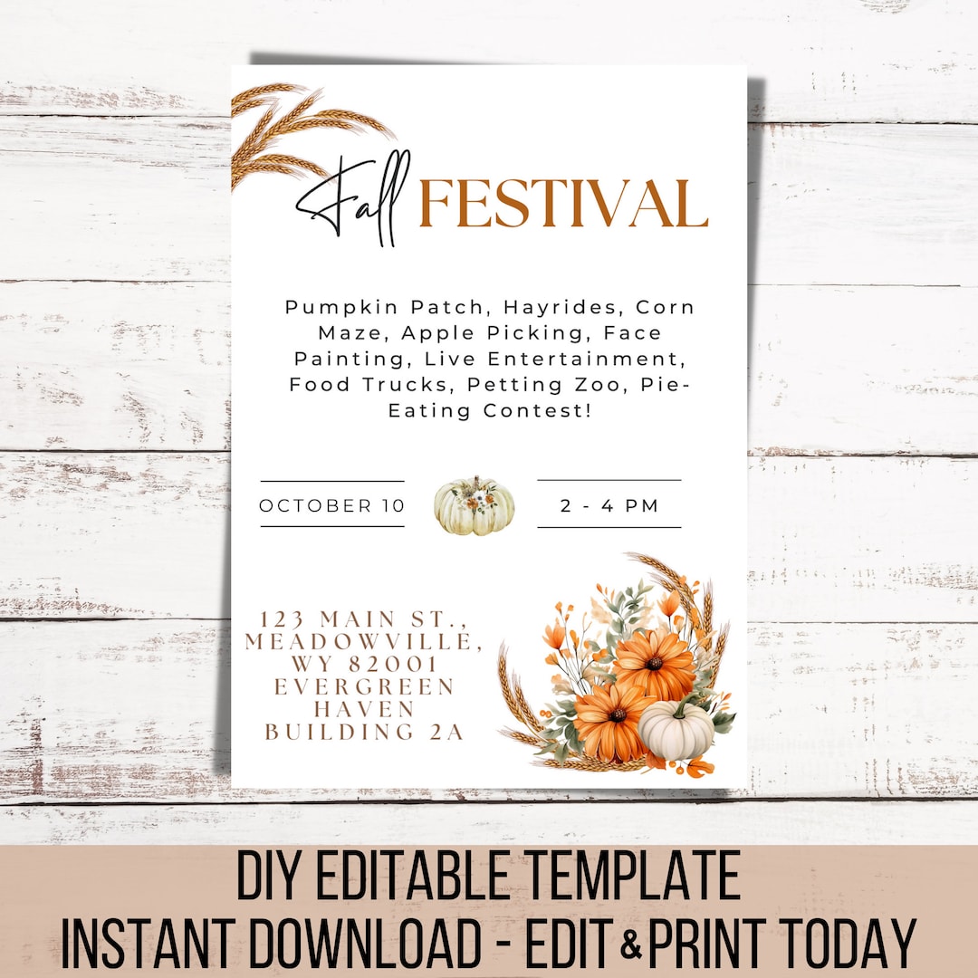 Editable Fall Festival Flyer Autumn Festival Harvest Fall - Etsy