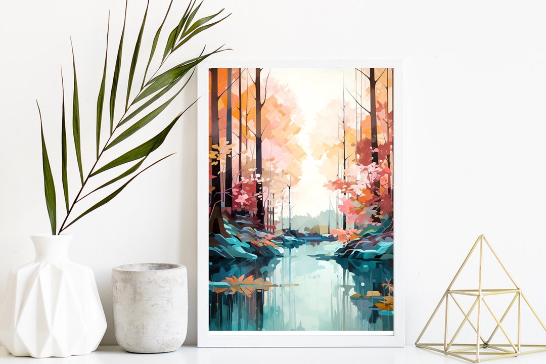 Watercolor Landscape Digital Art Print Pastel Colorful Nature Scene ...
