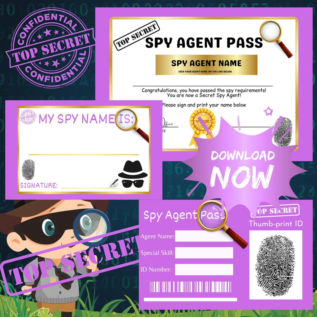 SPY AGENT Game and Fingerprint Lanyard Downloadable - Purple - Etsy