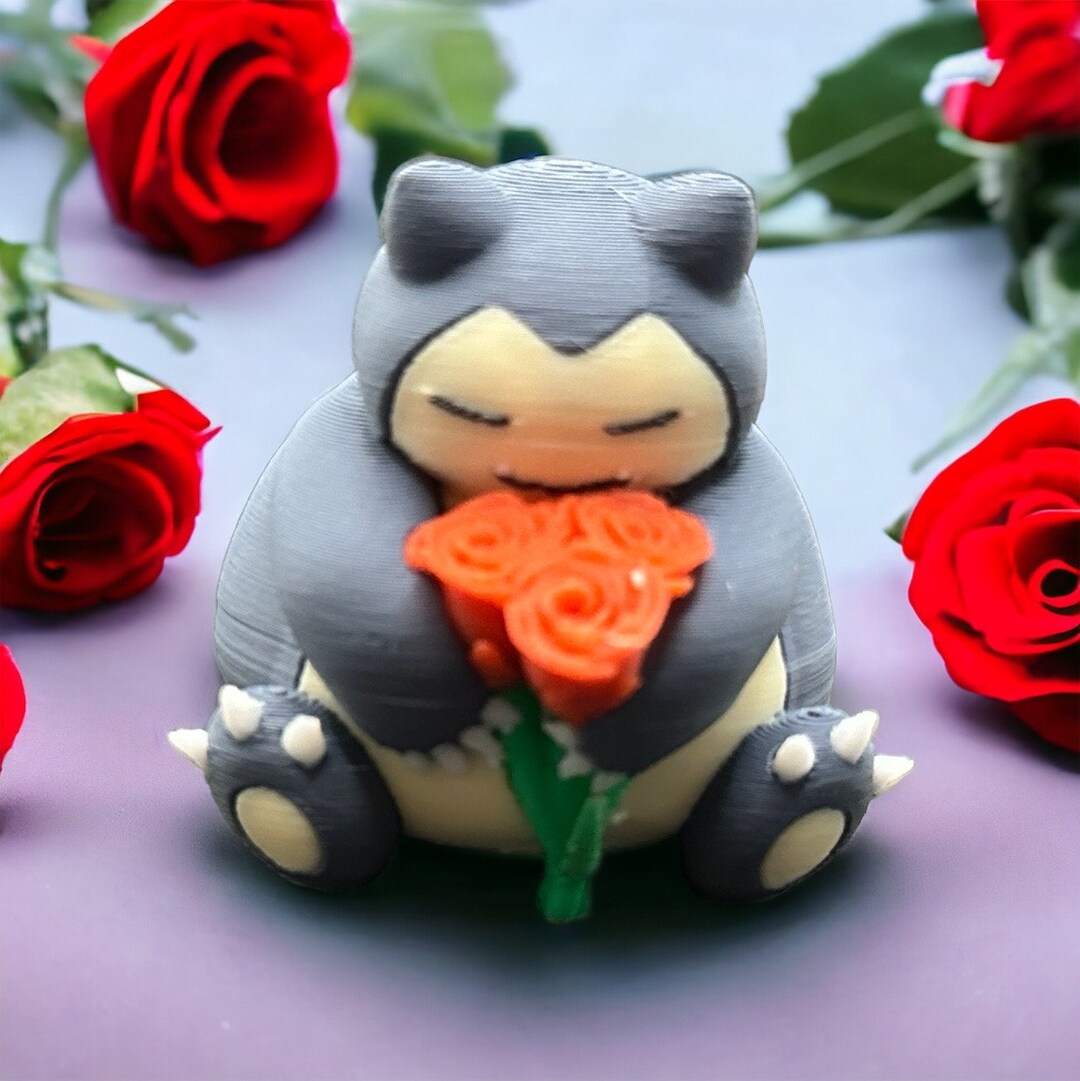 Snorlax Valentine's Edition 5cm Pokemon Figure With Roses in Red PLA - Etsy