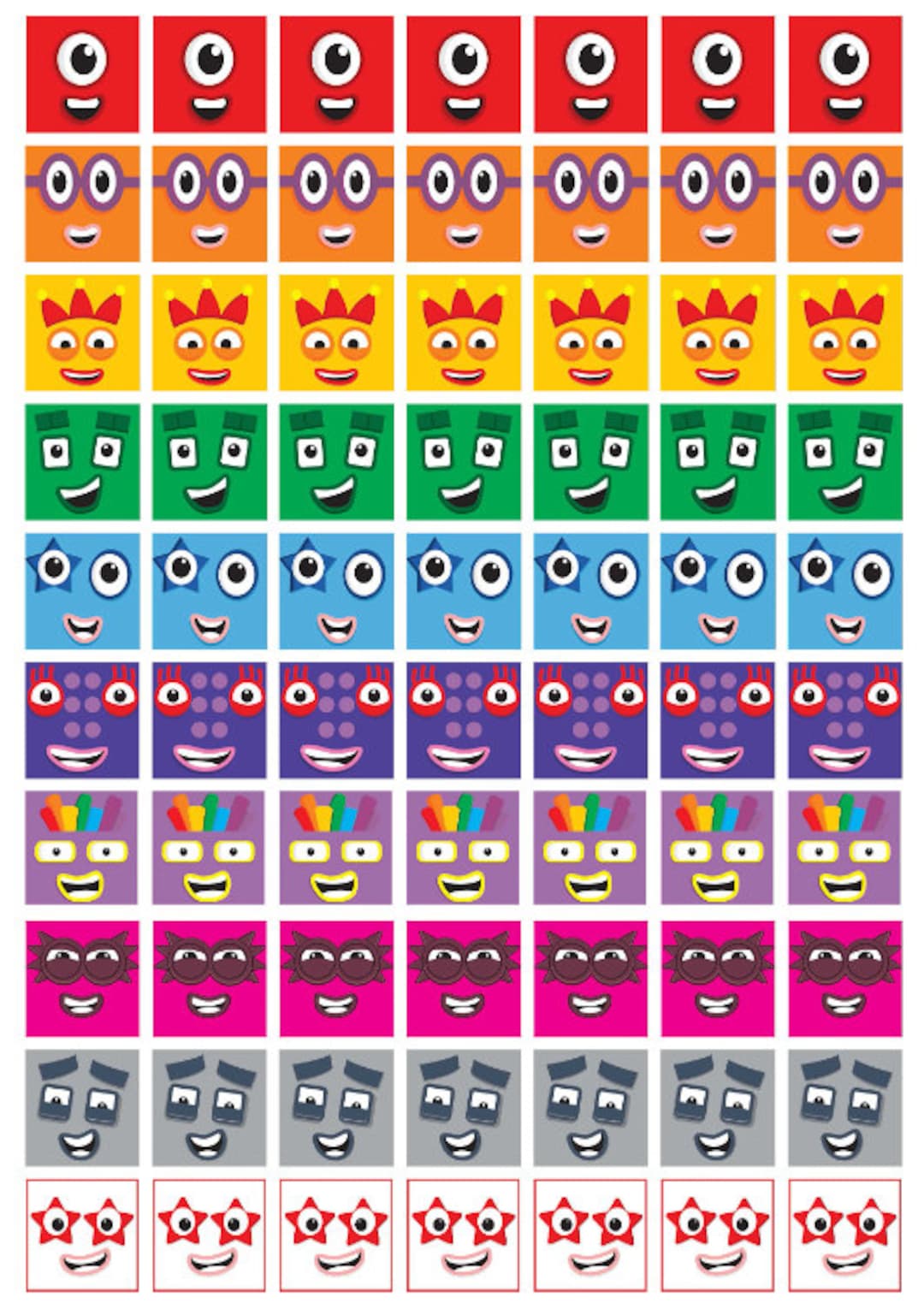 Numberblock Faces Stickers 1-10, Unifix Cube Stickers 2.4cm in Size ...