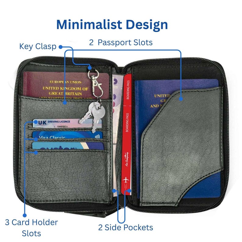 Black Leather Passport Cover Zipper Wallet - Passport Holder Travel ...