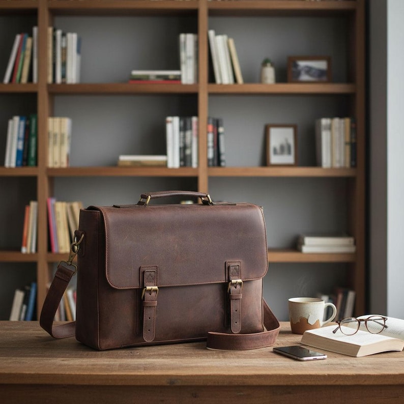 Handcrafted Leather Laptop Briefcase – Messenger Bag for Business ...