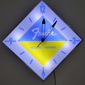 Fender Guitars Light up Diamond Clock | 1965 Dealer Style White & Amber ...