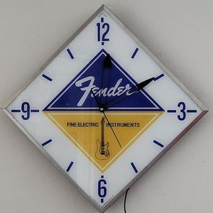 Fender Guitars Light up Diamond Clock | 1965 Dealer Style White & Amber ...