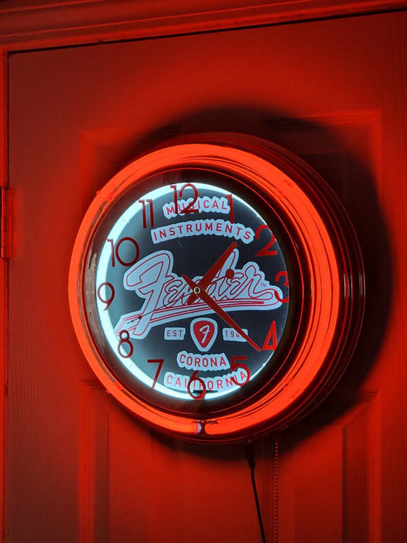 Fender Musical Instruments Double Neon Red/white Wall Clock Killer Cool ...