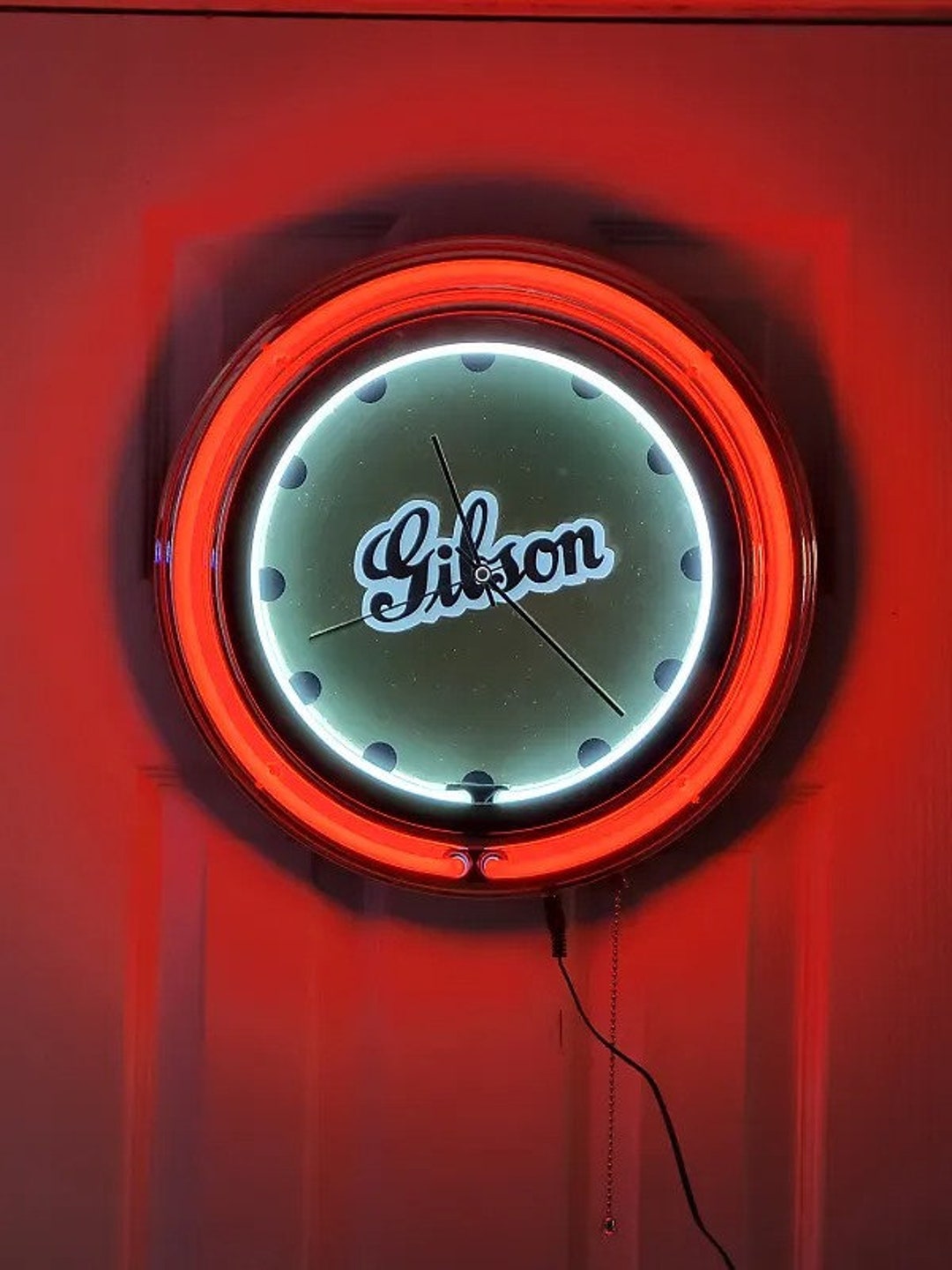 Gibson Guitars Pre-war Scrip Logo Double Neon Red/white Wall Clock ...