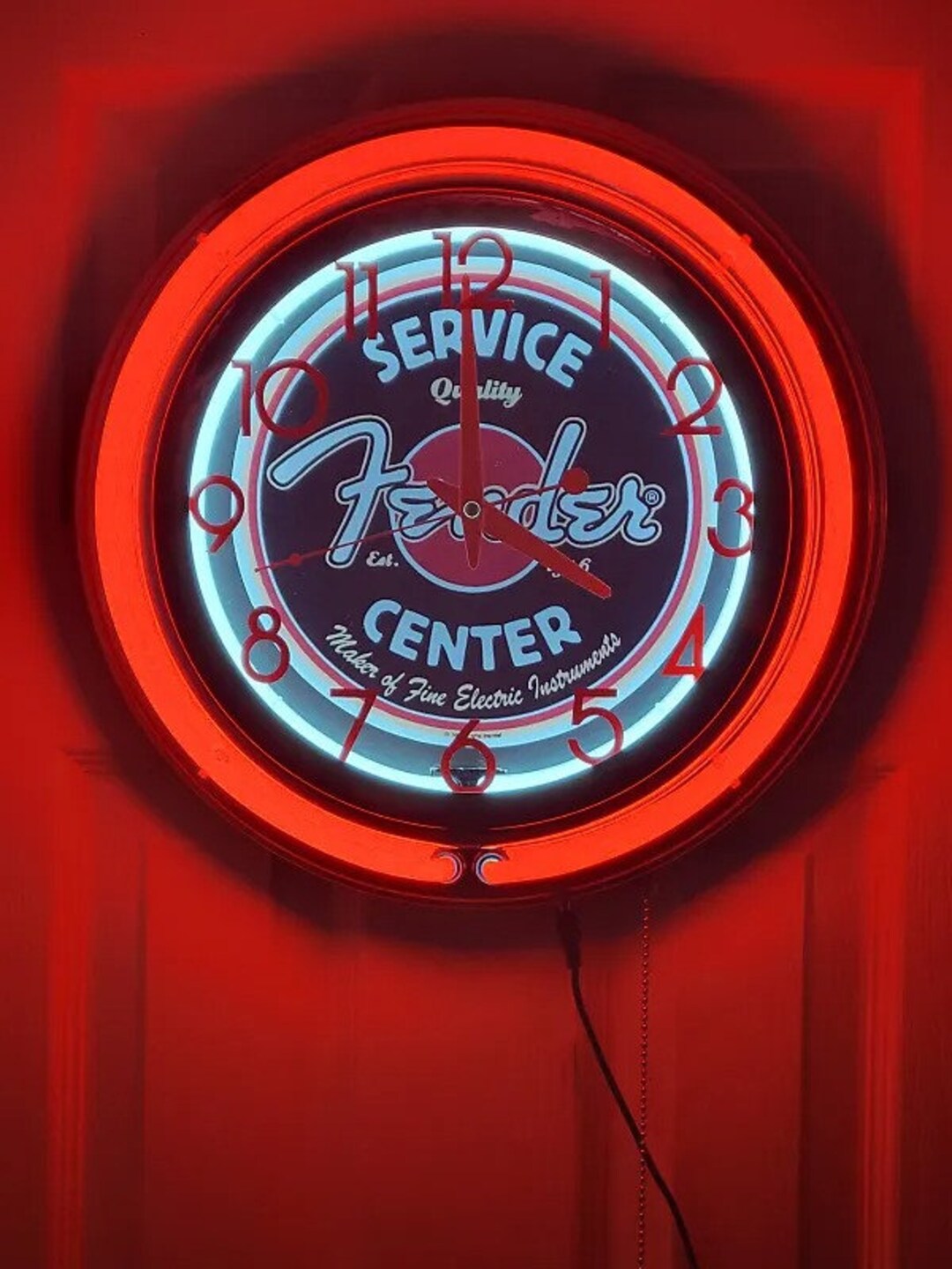 Fender Musical Instruments Double Neon Red/white Wall Clock Killer Cool ...