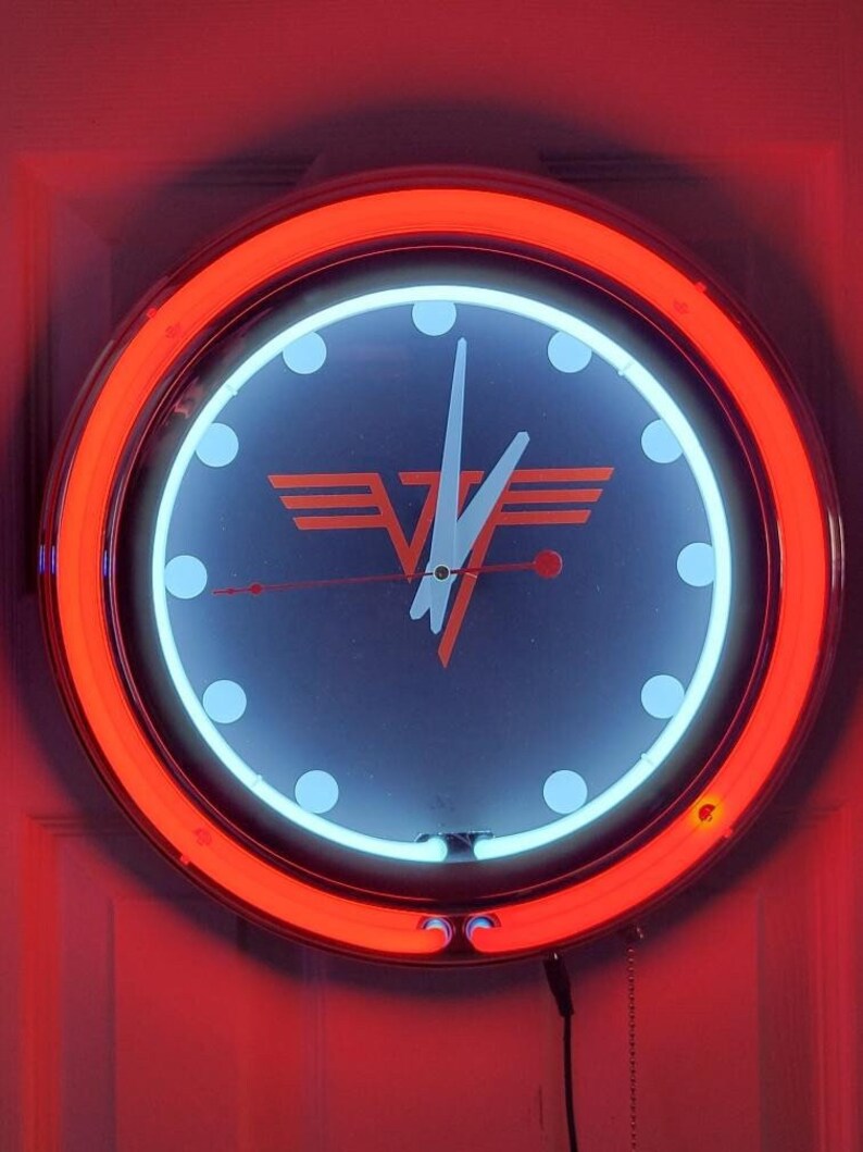 Van Halen Band Neon Wall Clock Double Neon Red & White Man Cave Decor ...