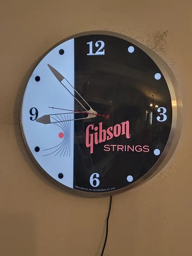 1960's Style Gibson Guitars Dealer Light-up Clock Killer Cool Mancave ...