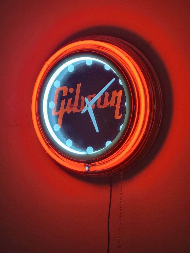 Gibson Guitars Neon Wall Clock Double Neon Red & White Man Cave Decor ...