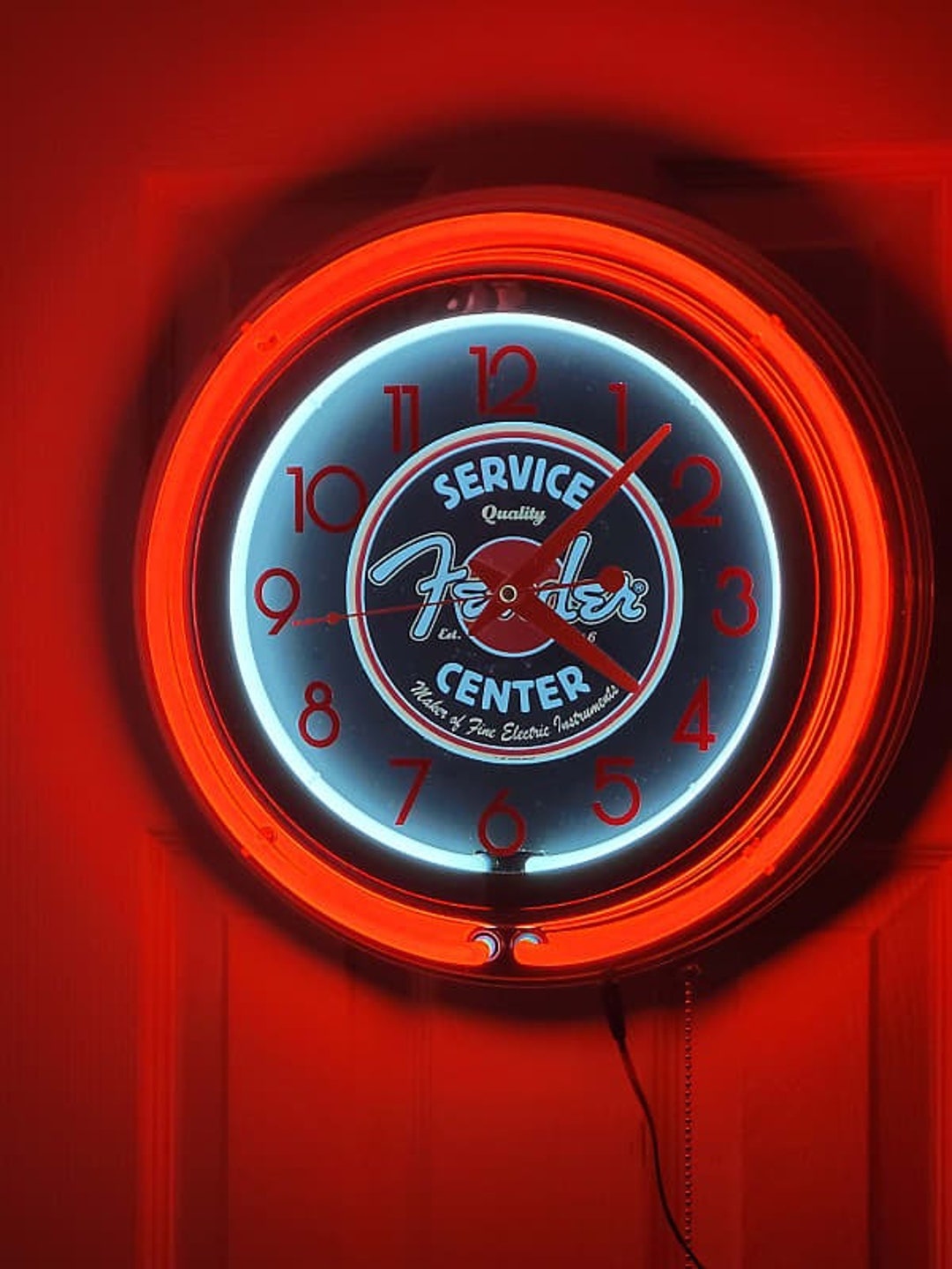 Fender Musical Instruments Service Center Dealer Style Double Neon Red ...