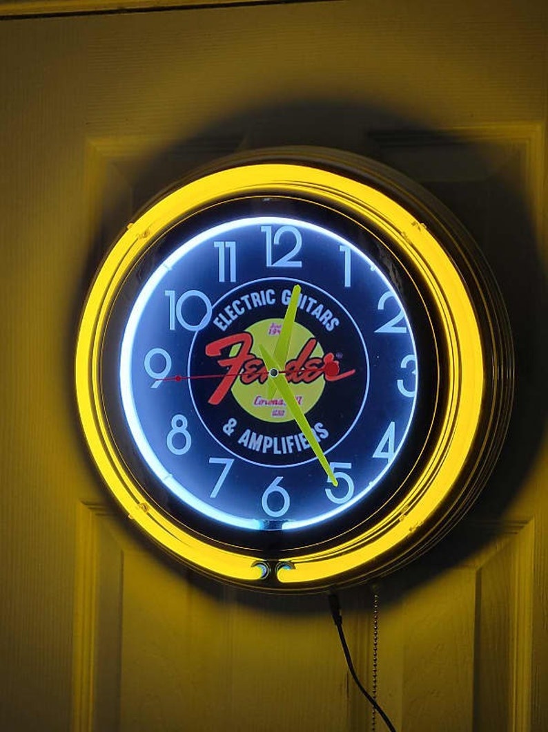 Fender Musical Instruments Double Neon Yellow/white Wall Clock Killer ...