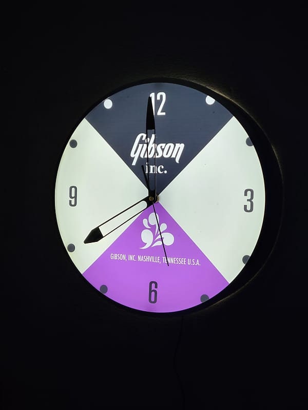 1970's Gibson Splash Logo Dealer Style Light up Clock White Back Light ...