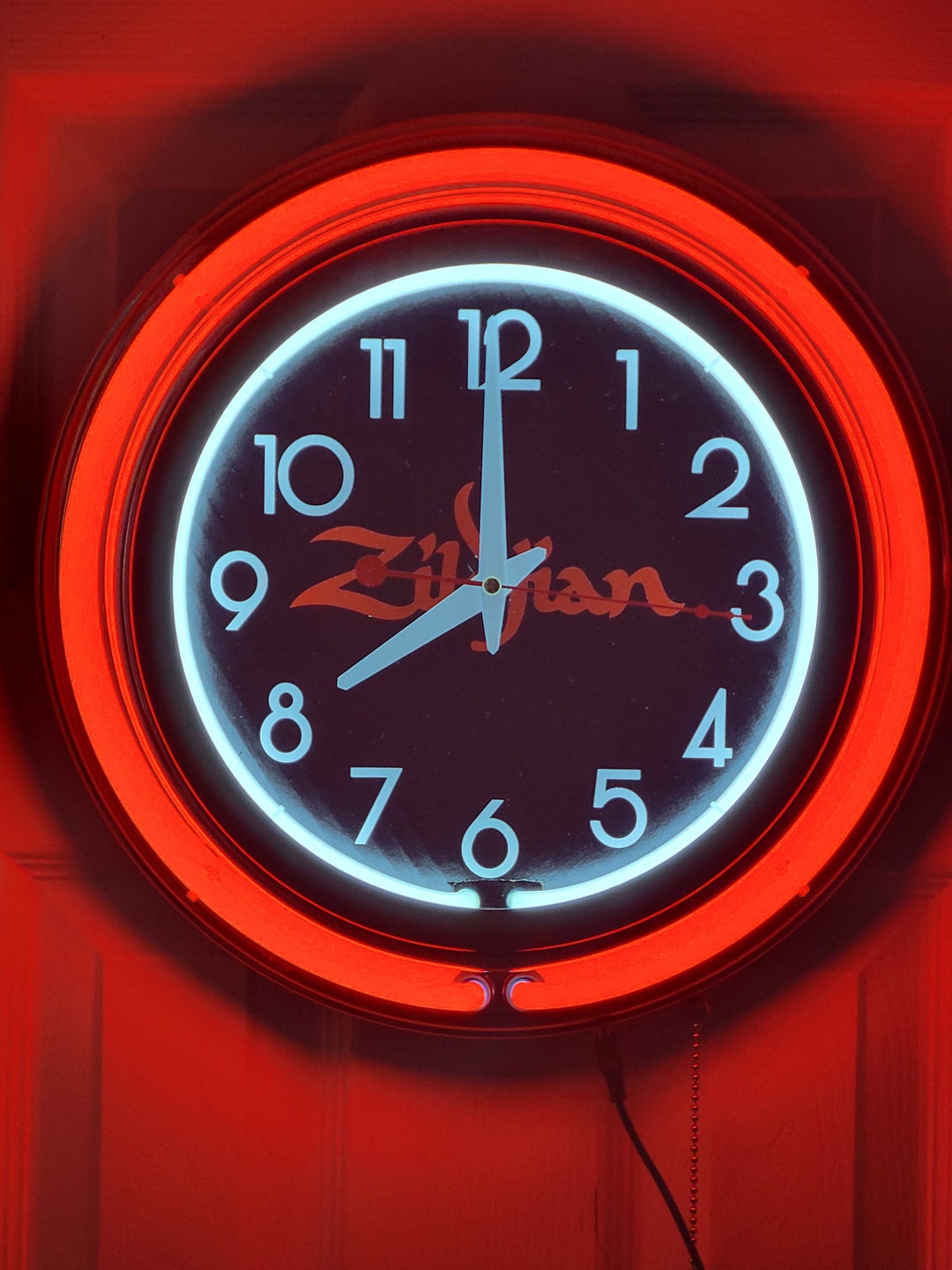 Zildjian Cymbals Neon Wall Clock Double Neon Red & White Man Cave Decor ...