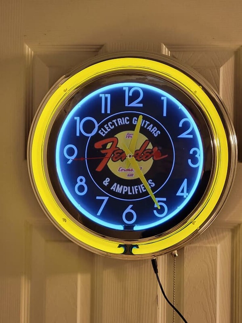 Fender Musical Instruments Double Neon Yellow/white Wall Clock Killer ...
