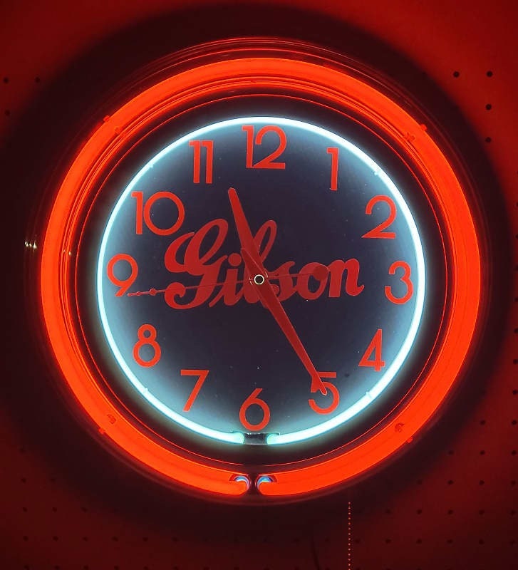 Gibson Guitars Pre-war Script Logo Double Neon Red/white Wall Clock ...