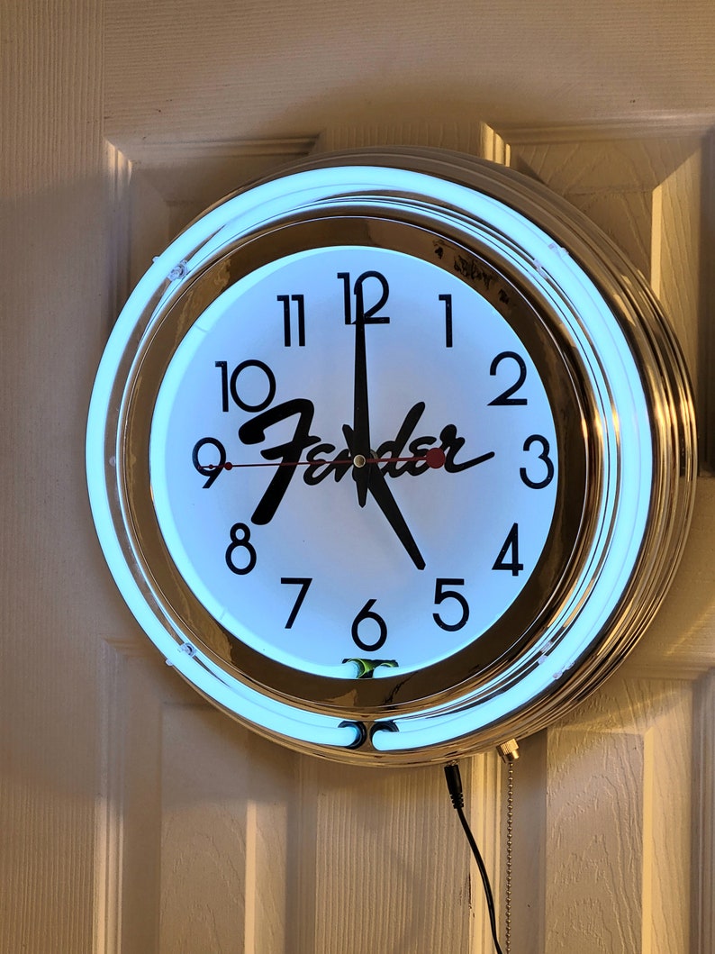 1960's-70's Fender Logo Double Neon White/white Wall Clock Killer Cool ...