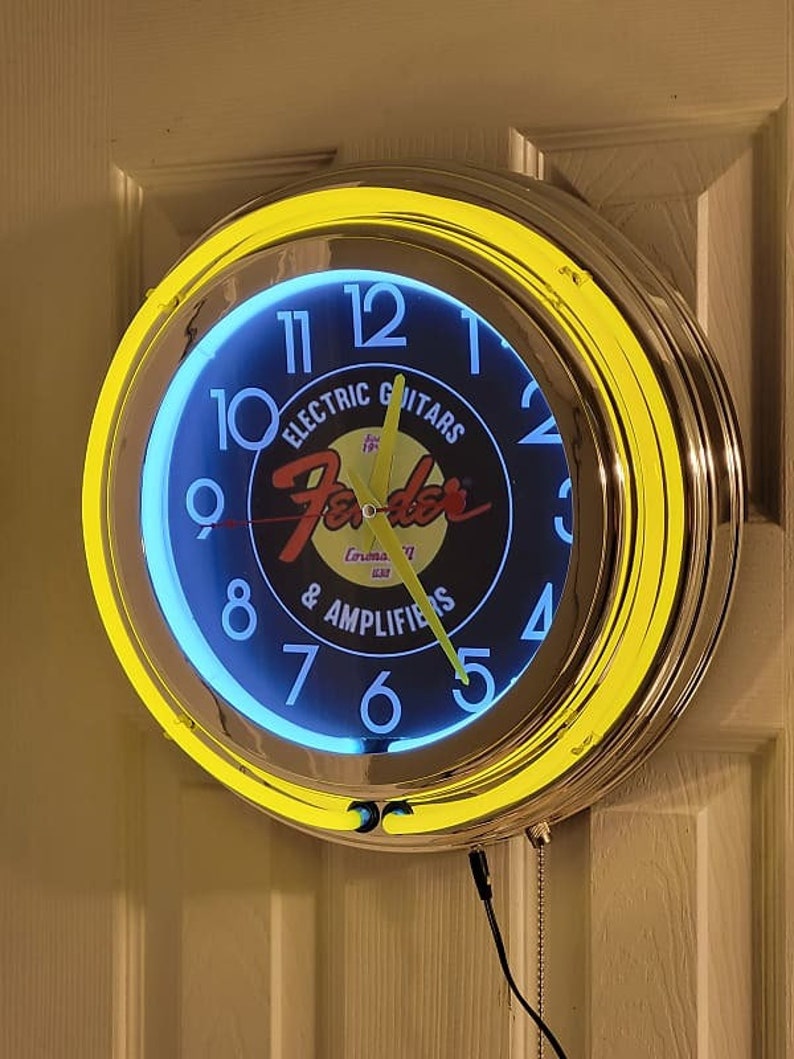 Fender Musical Instruments Double Neon Yellow/white Wall Clock Killer ...