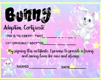 Easter Adoption Certificate Bunny Chick Adoption Certificate - Etsy