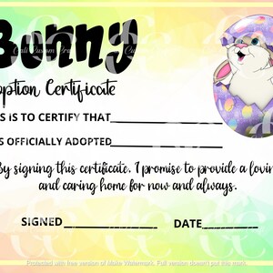 EASTER BUNNY Adoption Certificate - Etsy
