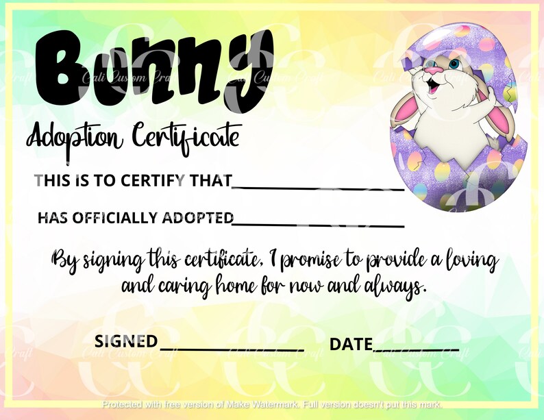 EASTER BUNNY Adoption Certificate - Etsy