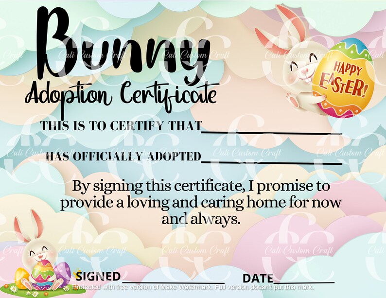 EASTER BUNNY Adoption Certificate - Etsy