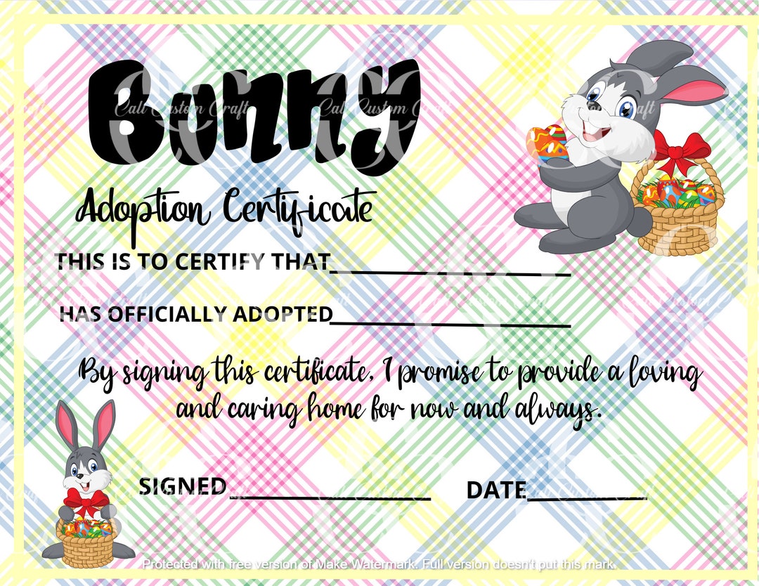 EASTER BUNNY Adoption Certificate - Etsy