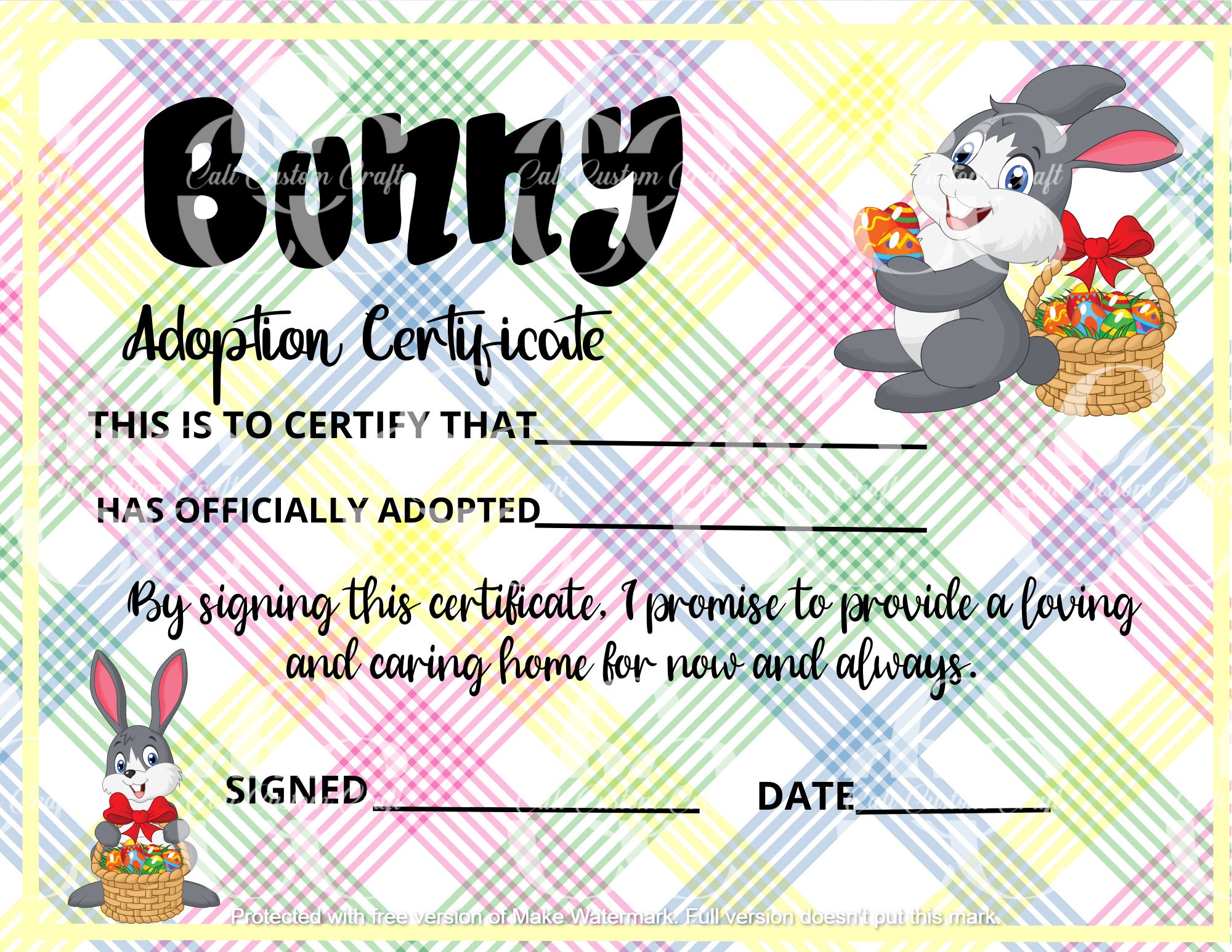 EASTER BUNNY Adoption Certificate - Etsy
