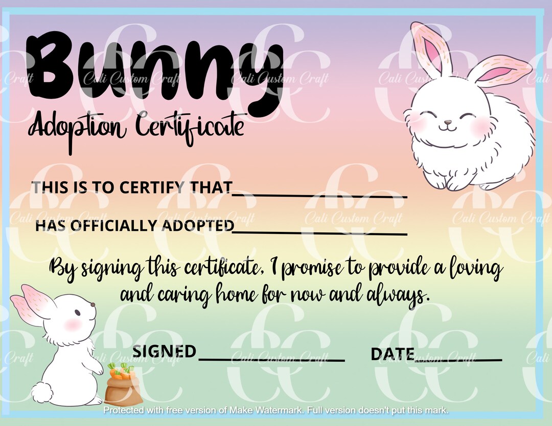 EASTER BUNNY Adoption Certificate - Etsy