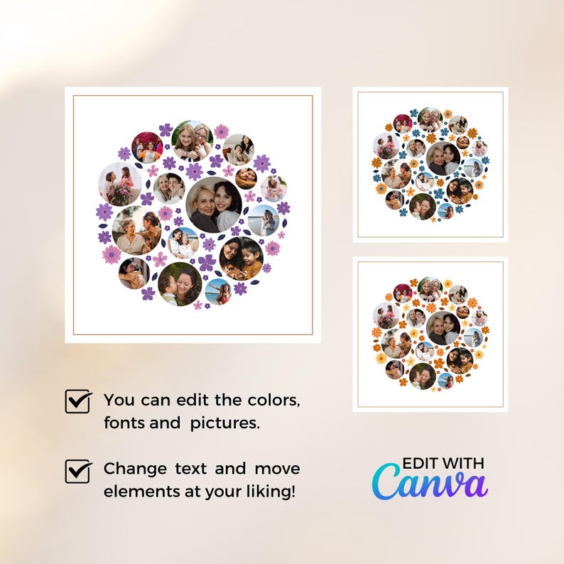 Round Collage Template Circle Photo Collage Personalized Father's Day ...