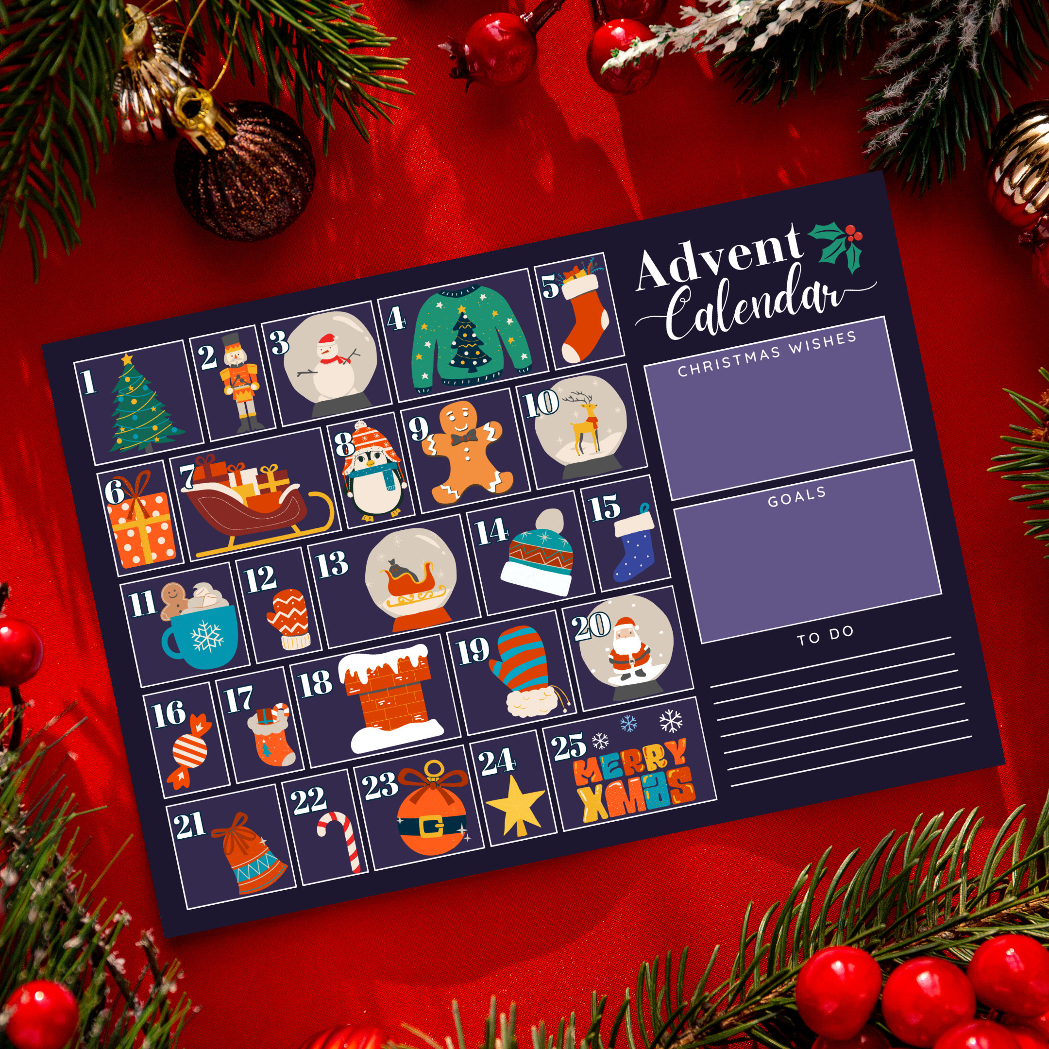 Advent Calendar Printable Christmas Countdown Advent Christmas - Etsy