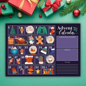 Advent Calendar Printable Christmas Countdown Advent Christmas Calendar ...