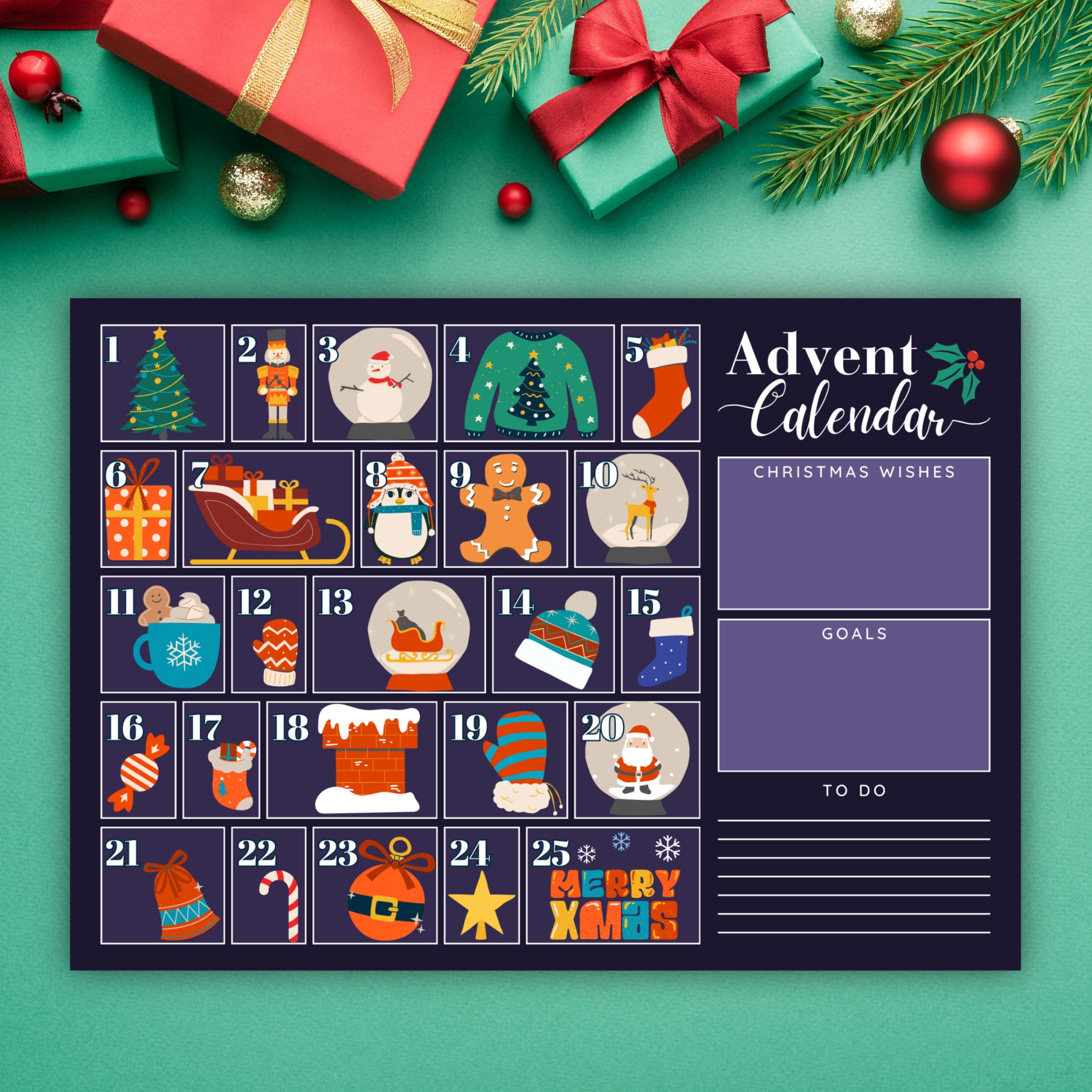 Advent Calendar Printable Christmas Countdown Advent Christmas - Etsy